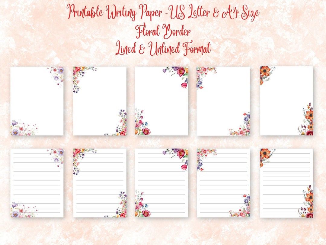 Printable Writing Paper Notepad Memo Pad Floral Border A4 Paper US ...