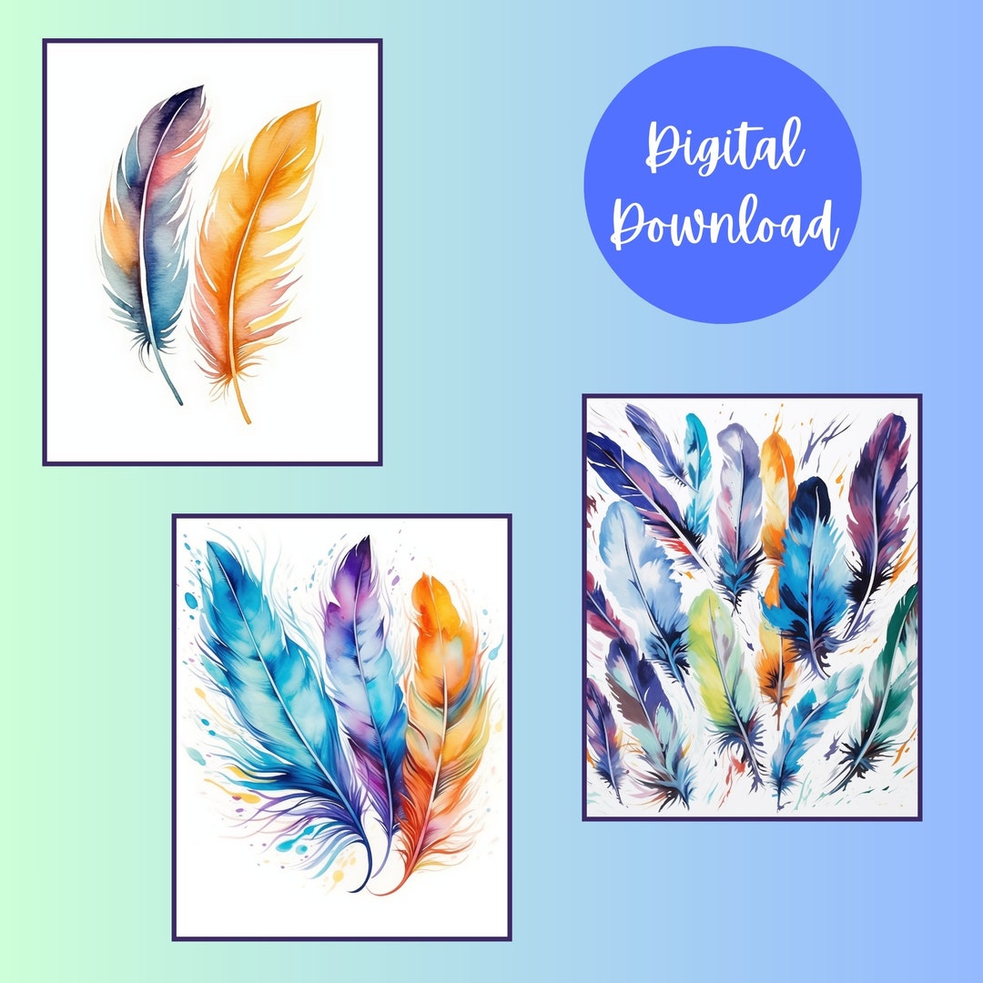 Watercolor Feathers Boho Style | Wall Art | Printable - Etsy