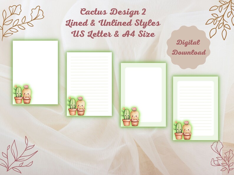 Cactus Printable Writing Paper, Instant Download, Journal Writing ...