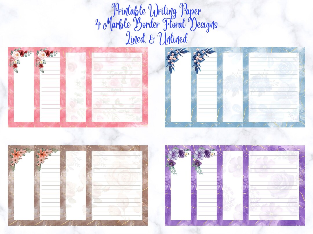Floral Border Writing Paper: Lined & Unlined (digital Download) - Etsy