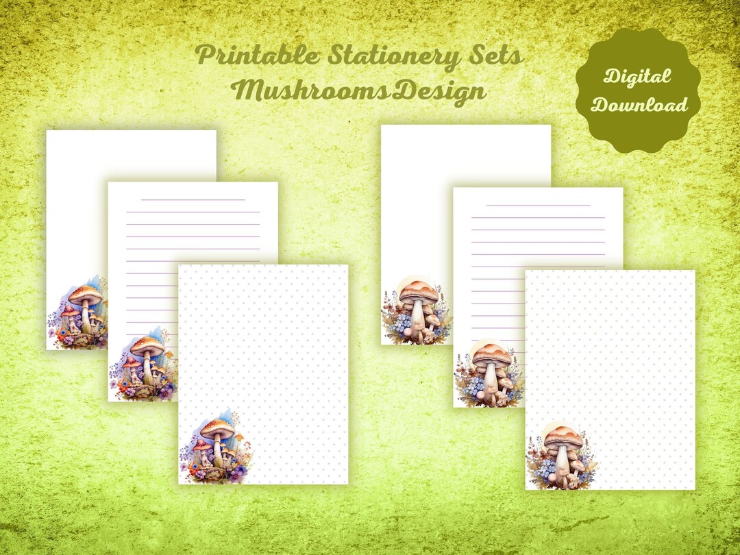 Mushrooms Printable Writing Paper, Instant Download, Journal Writing ...
