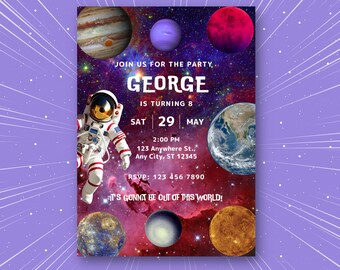 Kids Space Themed Birthday Party Invitation / Digital Download File ...