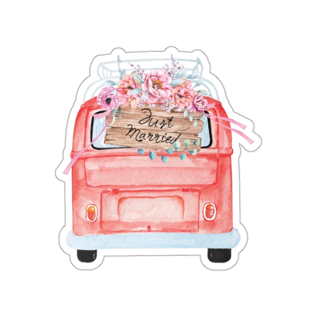 Whimsical Watercolor Just Married VW Bus Wedding Decoration Die-cut ...