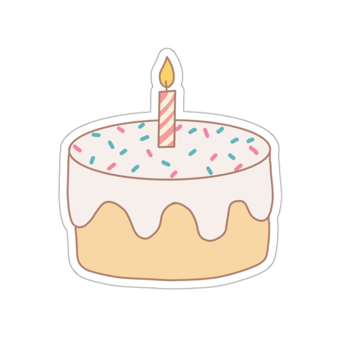 Classic Birthday Cake Sprinkles With Single Lit Candle Die-cut Sticker ...