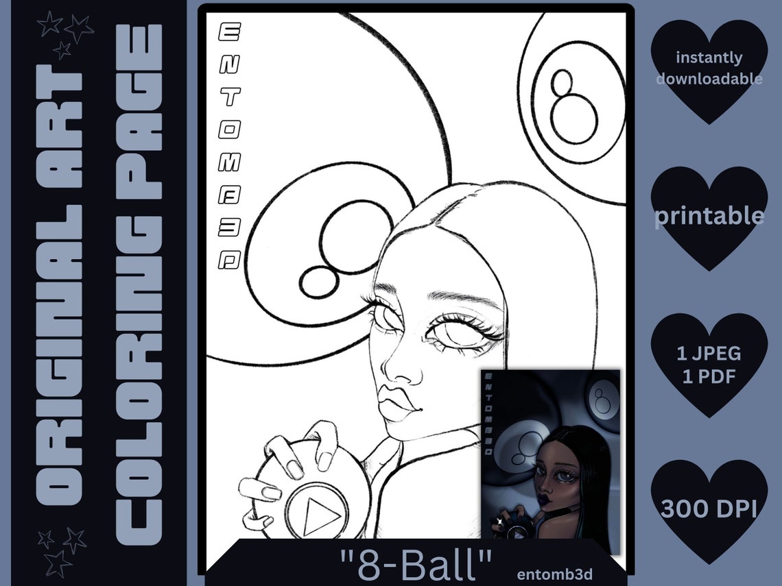 Printable Adult Coloring Page 8-ball Original Entomb3d Art - Etsy