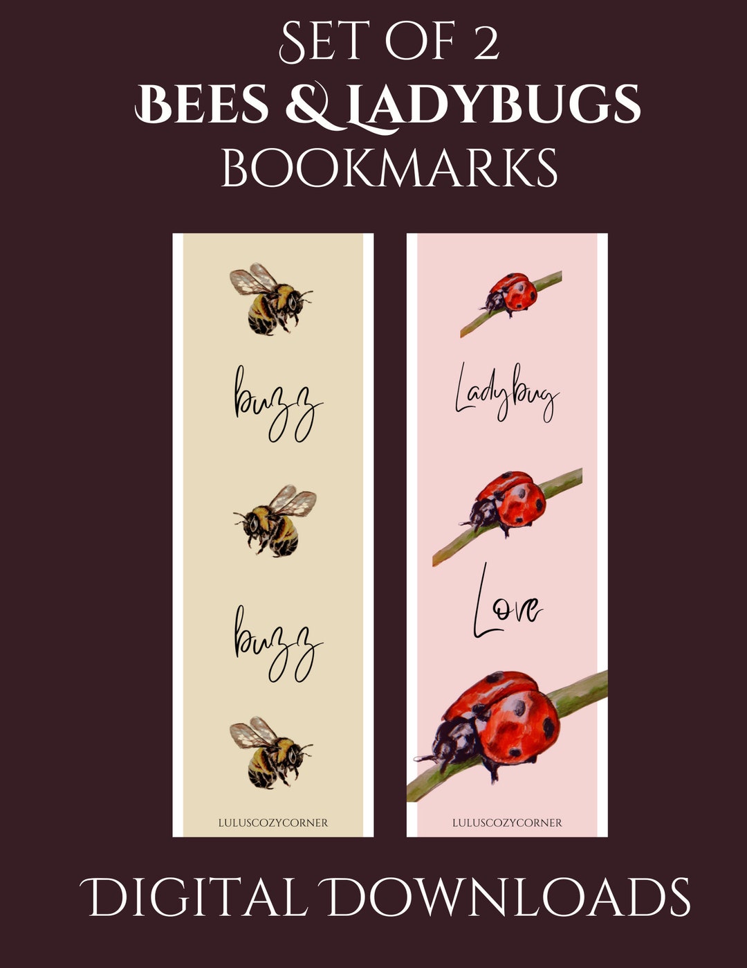 Bees & Ladybugs, Bookmarks, Digital Downloads, Hand-drawn - Etsy