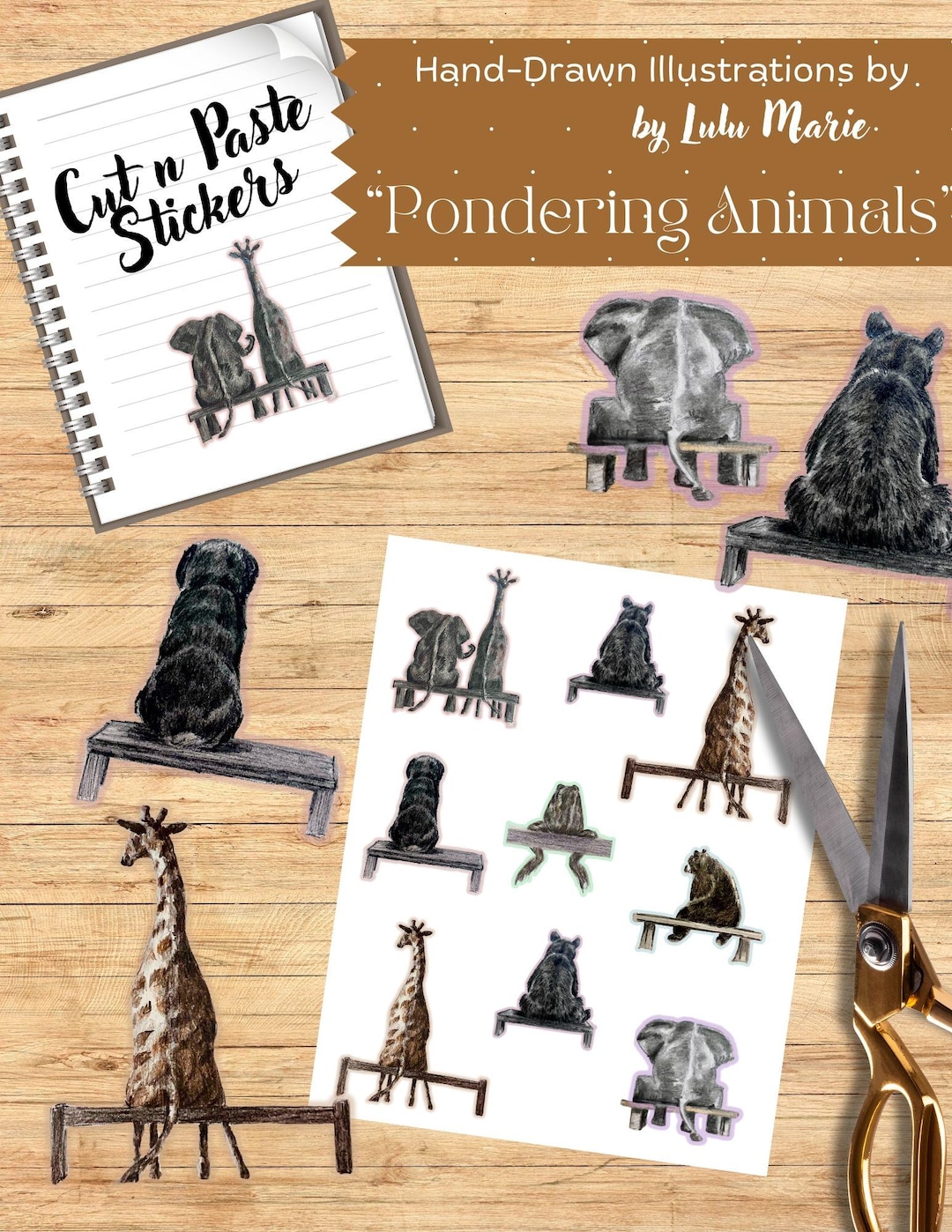 Printable Stickers | "pondering Animals" | Cut N Paste | Garden ...