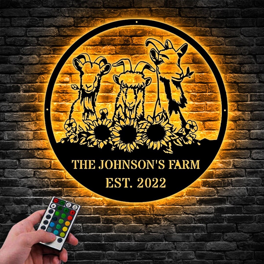 Custom Metal Goats Sign With Led Lights, Goat Metal Sign, Goat Farm ...