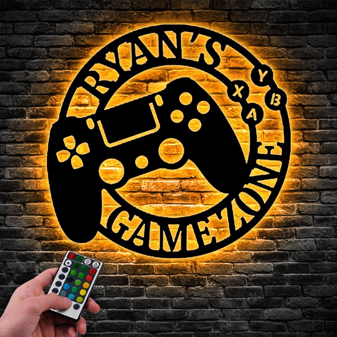Personalized Video Game Controller Metal Wall Art With Led Lights ...