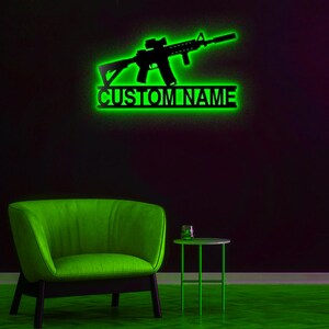 Custom Gun Metal Wall Art LED Light, Personalized Armory Decor for ...