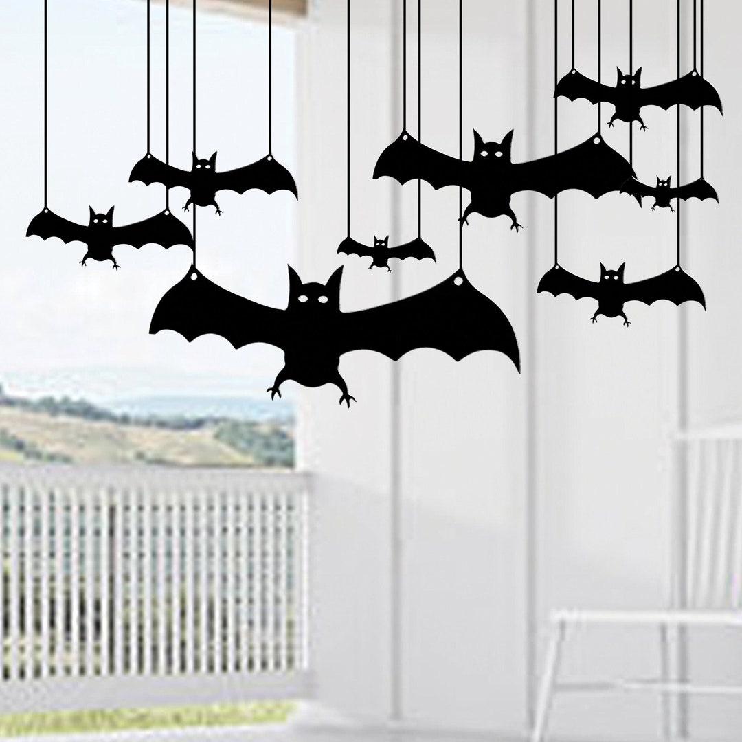 Halloween Hanging Bats Sign, Halloween Outdoor Decor, Halloween Bat ...