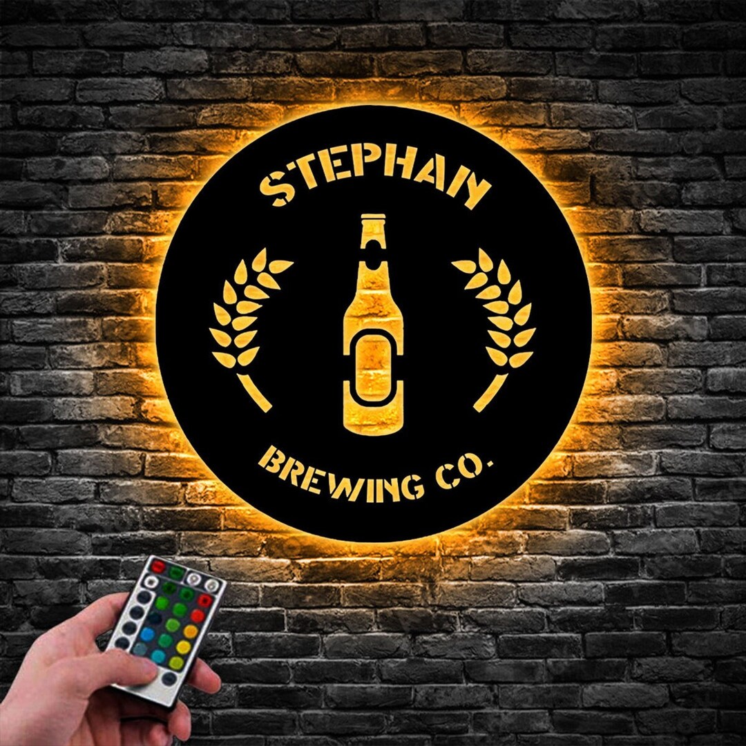 Personalized Homebrewing Metal Wall Art With Led Light, Home Brew Bar ...