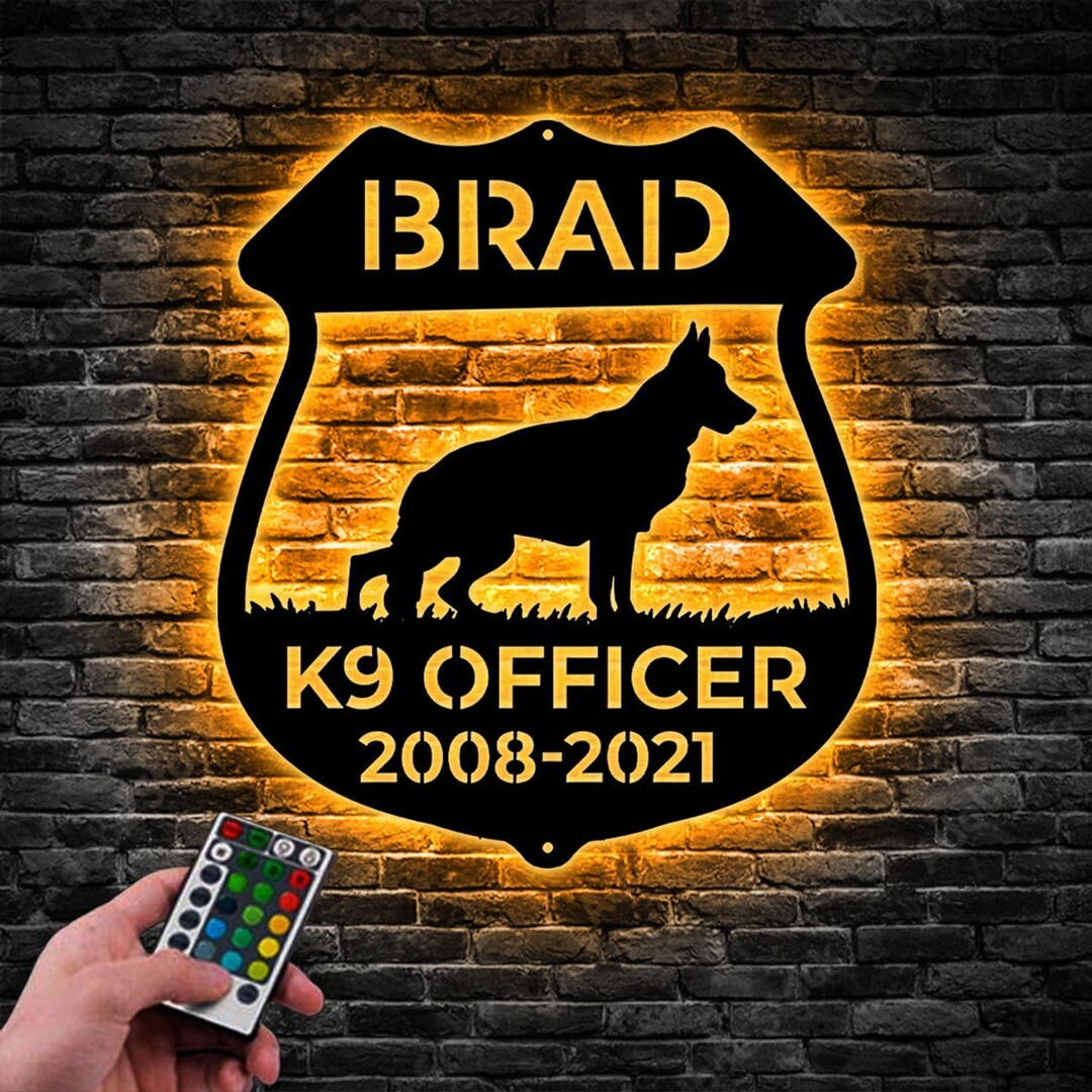 Custom Police Metal Sign With Led Light, Shepherd K9 Dog Metal Sign, K9 ...