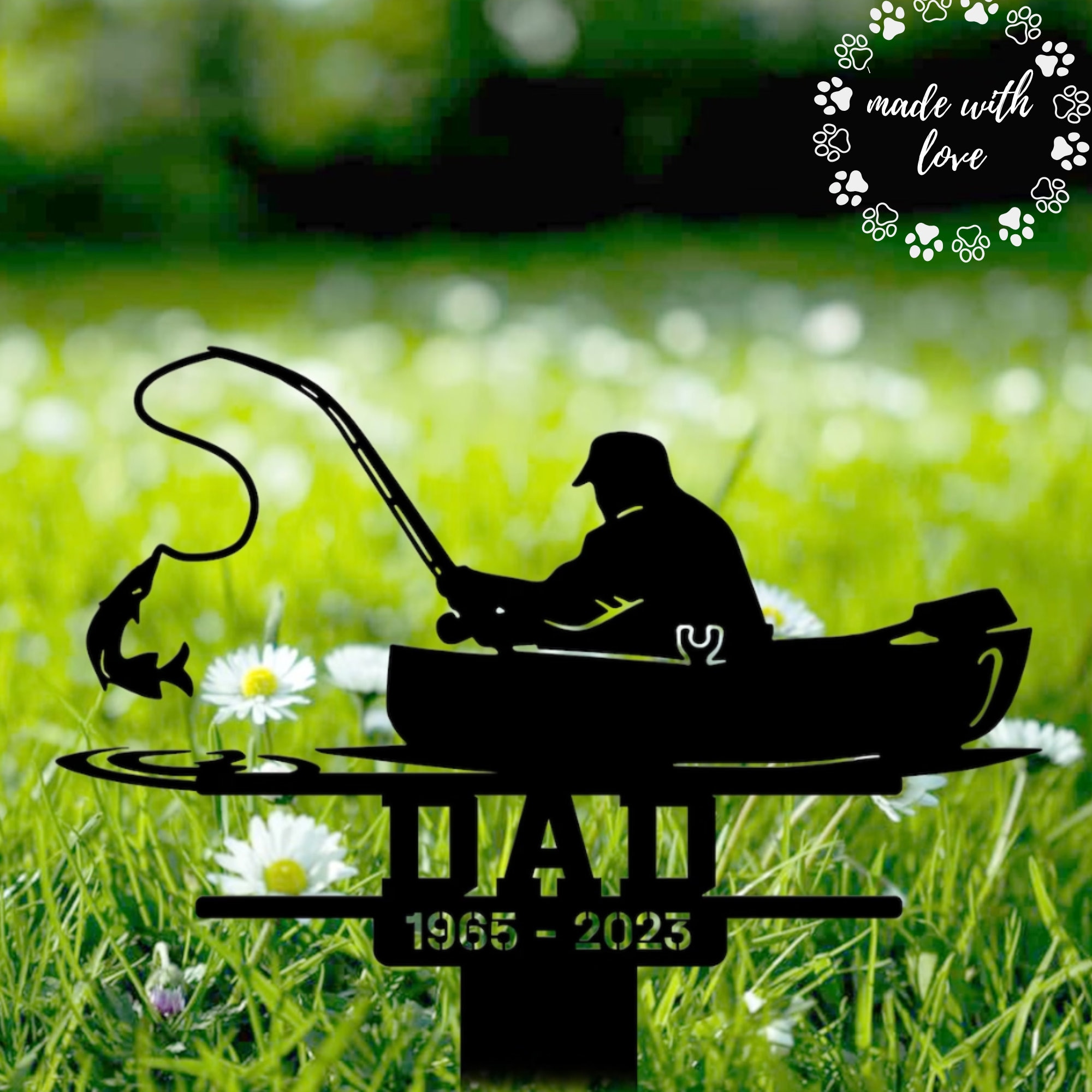 Custom Fishing Memorial Stake Metal Sign, Outdoor Garden Decor ...