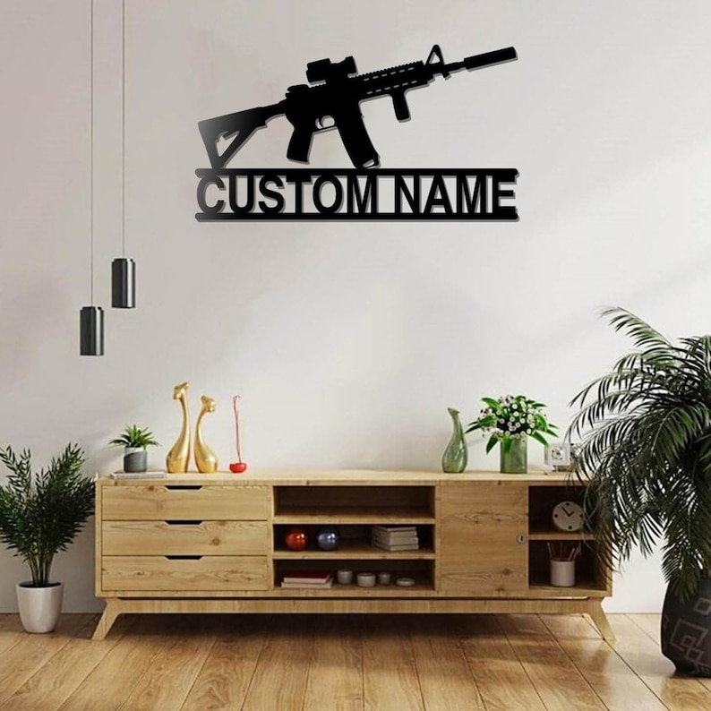 Custom Gun Metal Wall Art LED Light, Personalized Armory Decor for ...