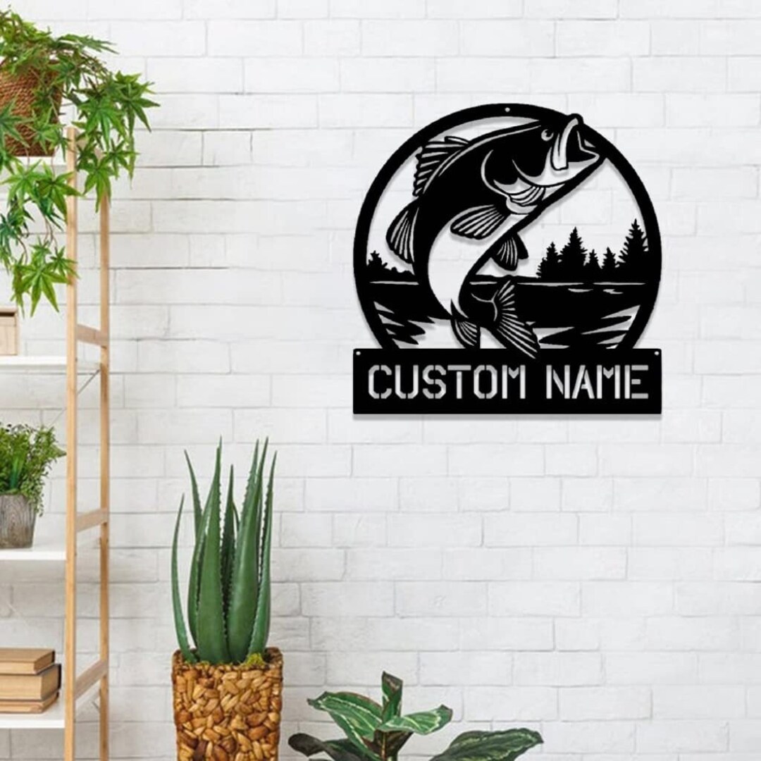 Fish Metal Name Sign, Bass Fishing Metal Monogram, Fishing Gifts for ...