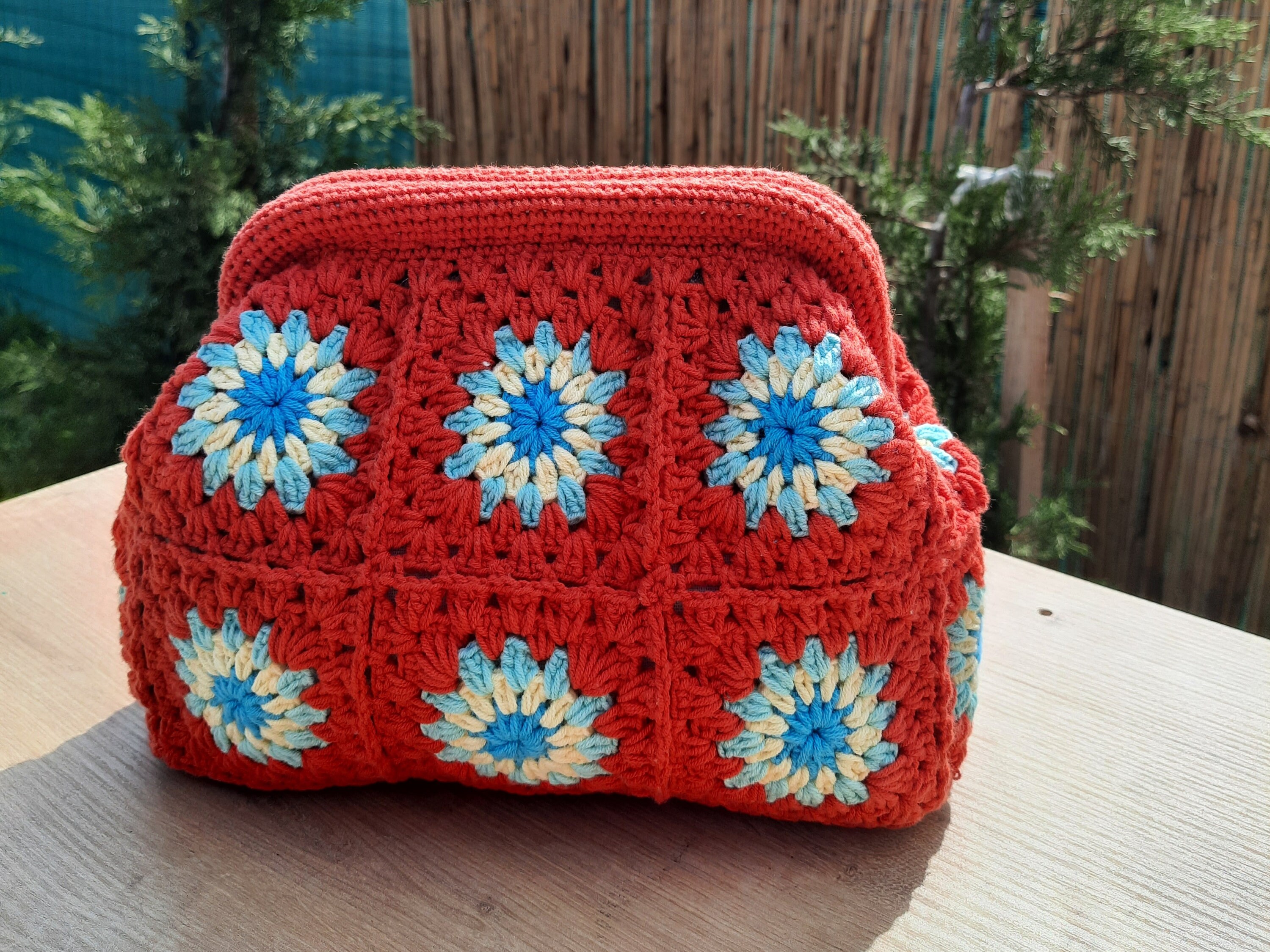 Coral Granny Square Crochet Clasp Clutch,tote Bag, Sunflower Crochet ...