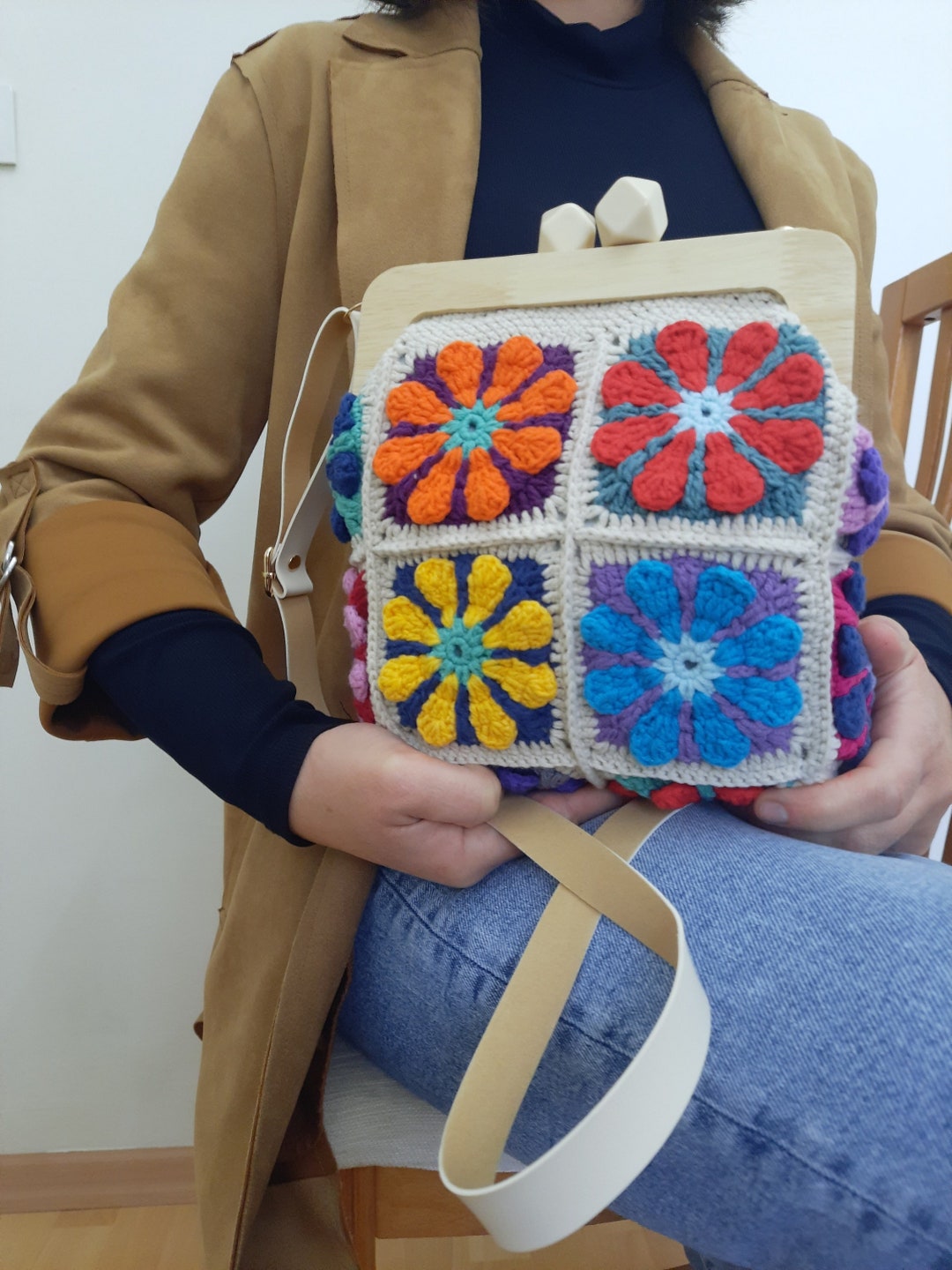 Granny Square Crochet Clasp Clutch,afghan Bag, Homemade Retro Bag ...