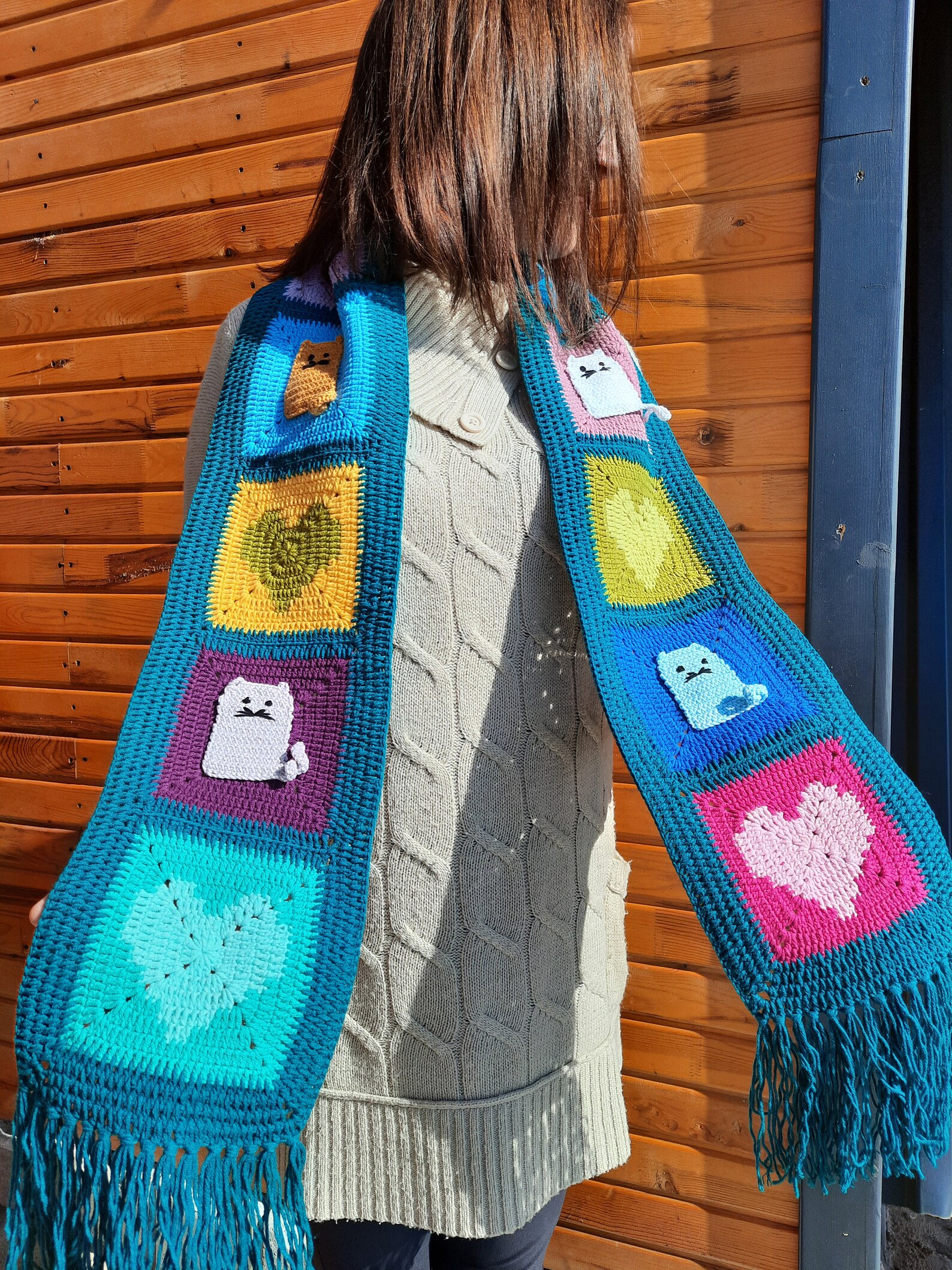 Crochet Scarf, Cat Scarf,scarves for Women, Blanket Scarf, Afghan Scarf ...