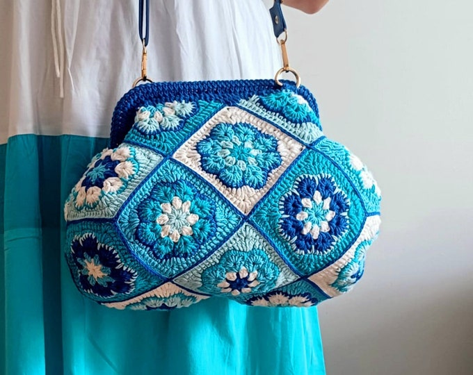 Blue Granny Square Crochet Clasp Clutch - Etsy