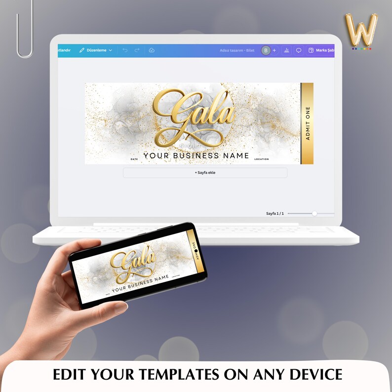 Elegant Gala Ticket Template – White & Gold Invitation for Banquet ...