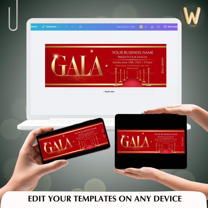 Golden Gala Ticket Template: Red and Gold Event Admission (digital ...