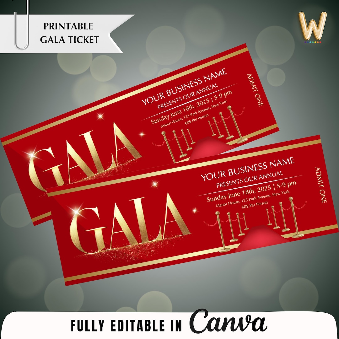 Golden Gala Ticket Template: Red and Gold Event Admission (digital ...