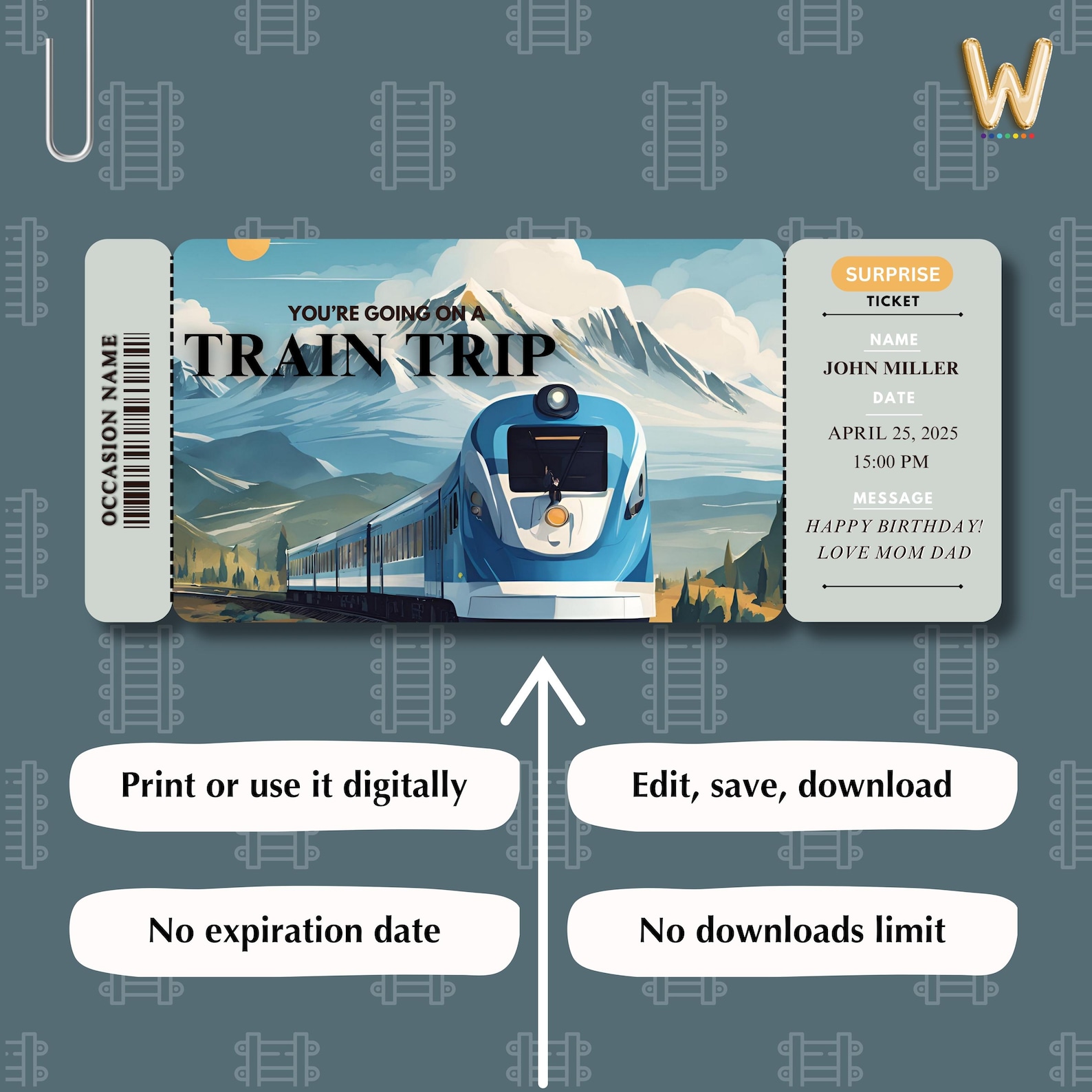 Train Trip Gift Ticket: Editable Surprise Reveal (digital Download) - Etsy