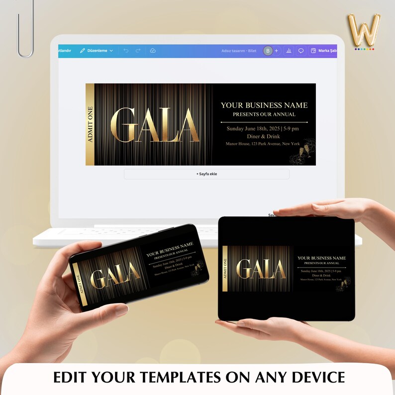 Golden Gala Ticket Template: Black and Gold Event Invitation (digital ...