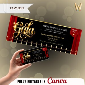 Golden Gala Ticket Template: Black and Gold Event Invitation (digital ...