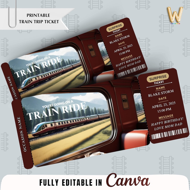 Personalized Train Trip Surprise Gift Ticket (digital Download) - Etsy