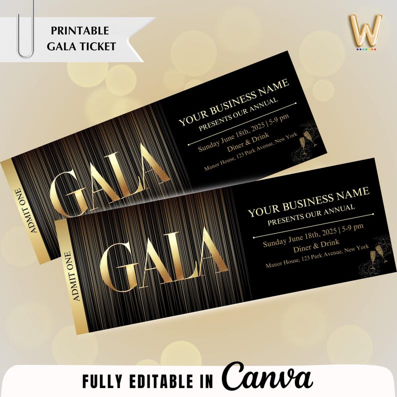 Golden Gala Ticket Template: Black and Gold Event Invitation (digital ...