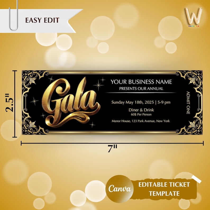 Golden Gala Ticket Template: Black and Gold Event Invitation (digital ...