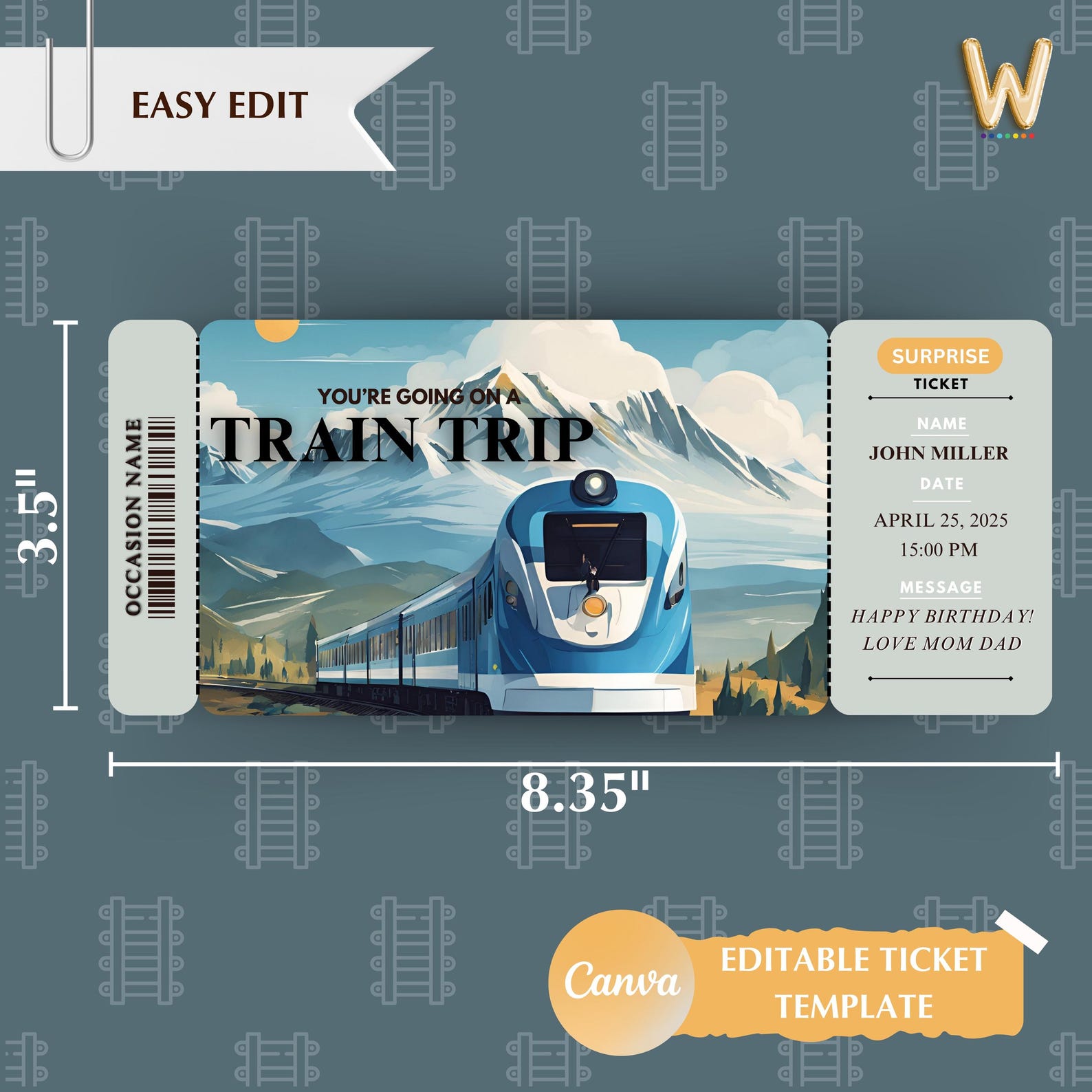 Train Trip Gift Ticket: Editable Surprise Reveal (digital Download) - Etsy