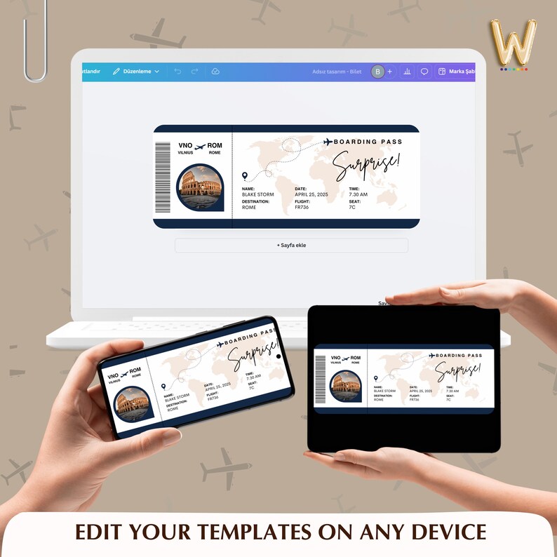 Editable Surprise Boarding Pass Template: Printable Airline Ticket ...