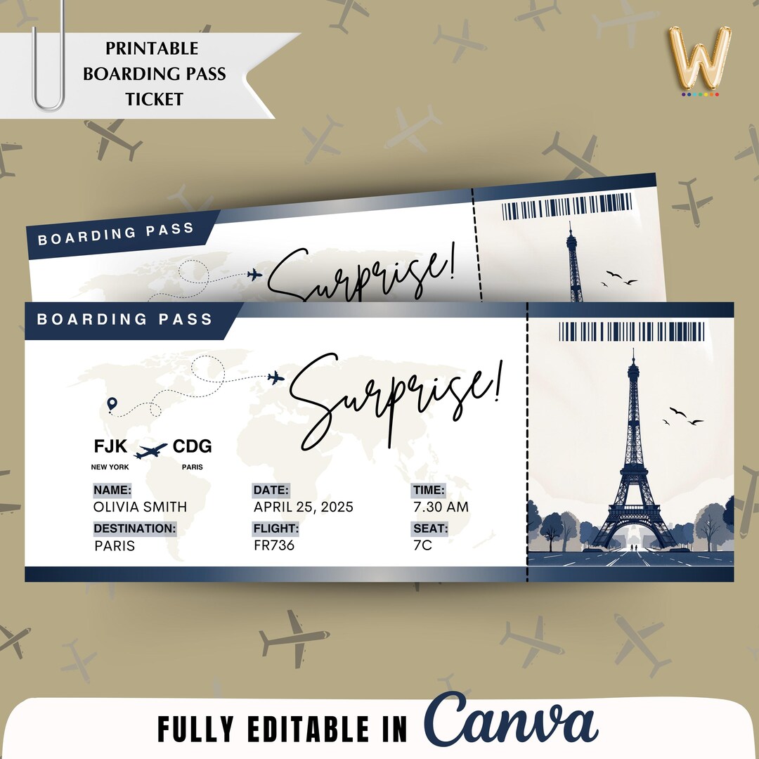 Editable Surprise Trip Boarding Pass Template (canva PDF) - Etsy