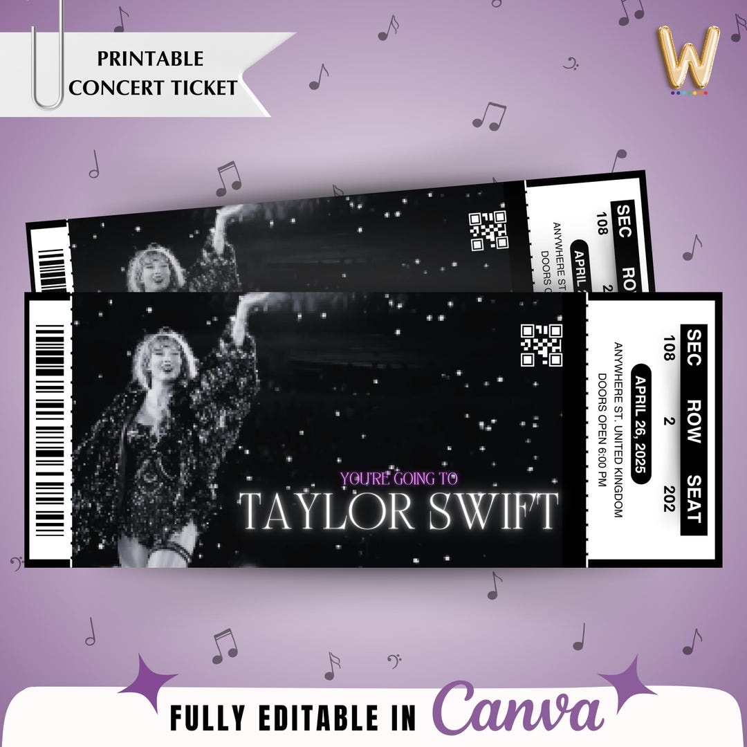 Personalised Taylor Swift Concert Ticket, Editable Event Ticket ...