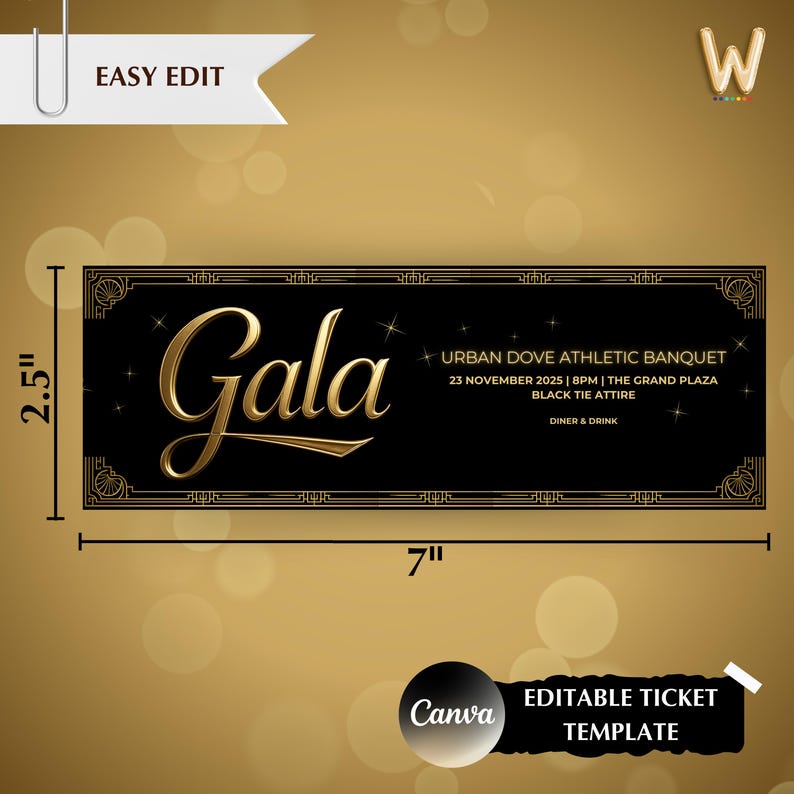 Golden Gala Ticket Template: Black and Gold Event Invitation (digital ...