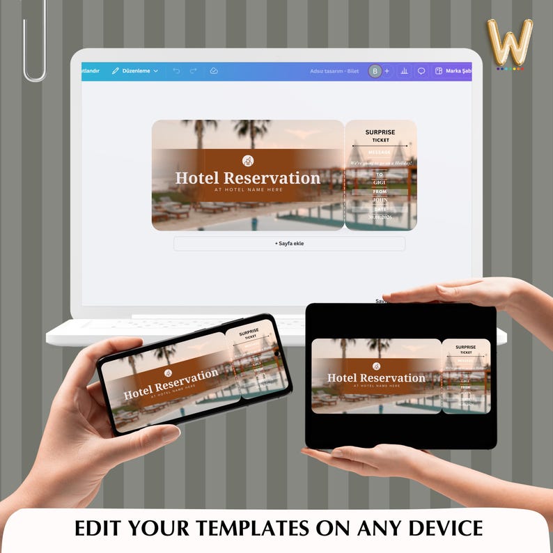 Editable Hotel Reservation Ticket Template: Surprise Gift (canva) - Etsy
