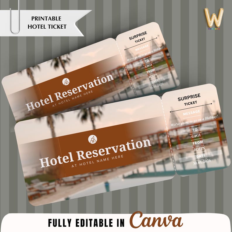 Editable Hotel Reservation Ticket Template: Surprise Gift (canva) - Etsy