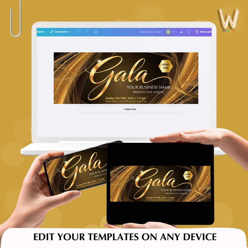 Golden Gala Ticket Template: Black and Gold Event Invitation (digital ...