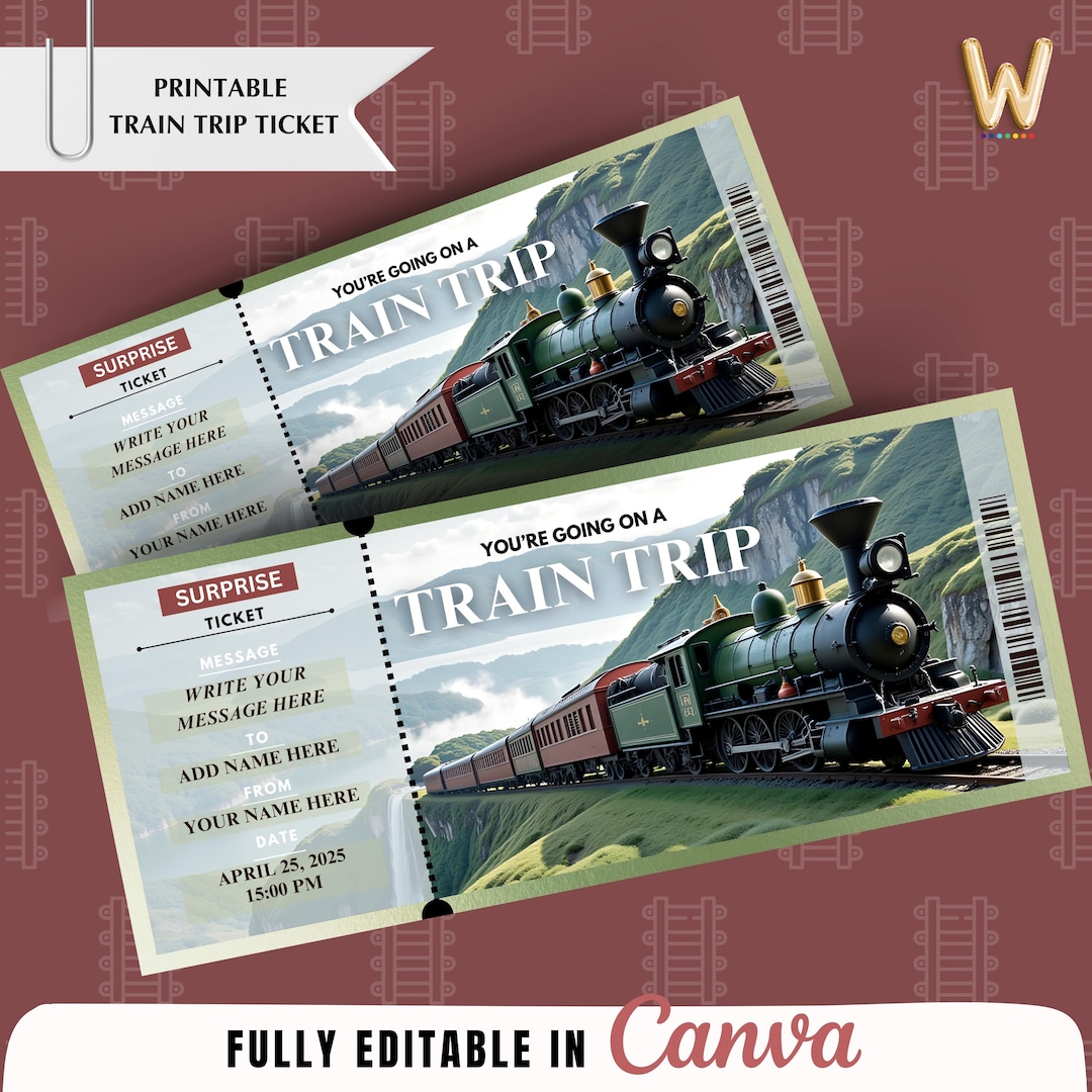 Train Trip Surprise Gift Ticket, Travel Gift, Personalized Train Trip ...