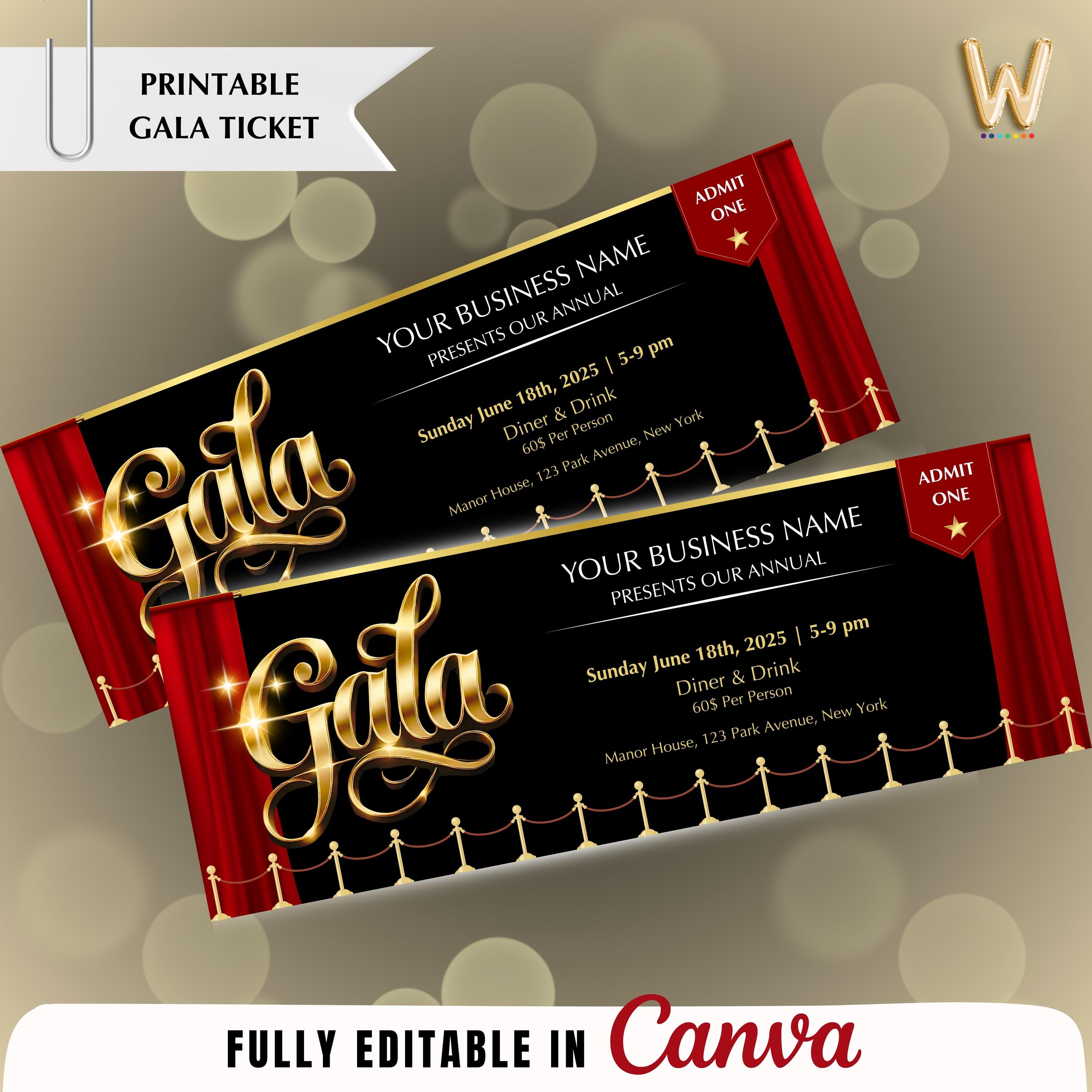 Golden Gala Ticket Template: Black and Gold Event Invitation (digital ...