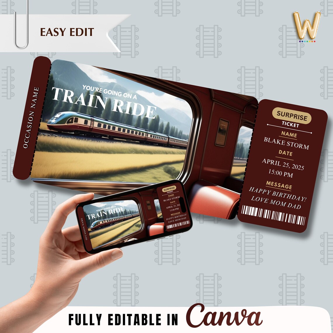 Personalized Train Trip Surprise Gift Ticket (digital Download) - Etsy