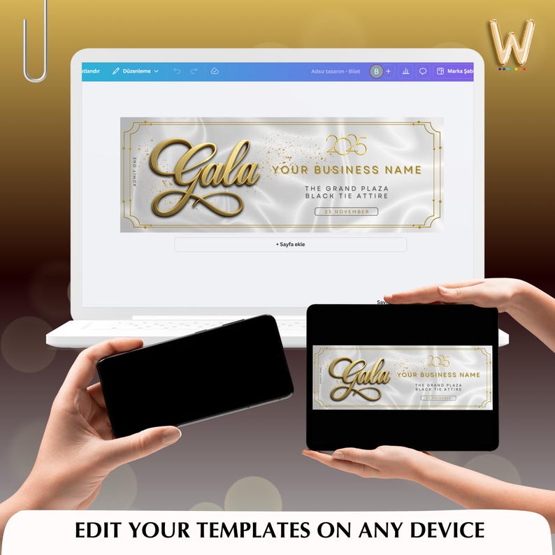 Elegant Gala Ticket Template – Silver & Gold Invitation for Banquet ...