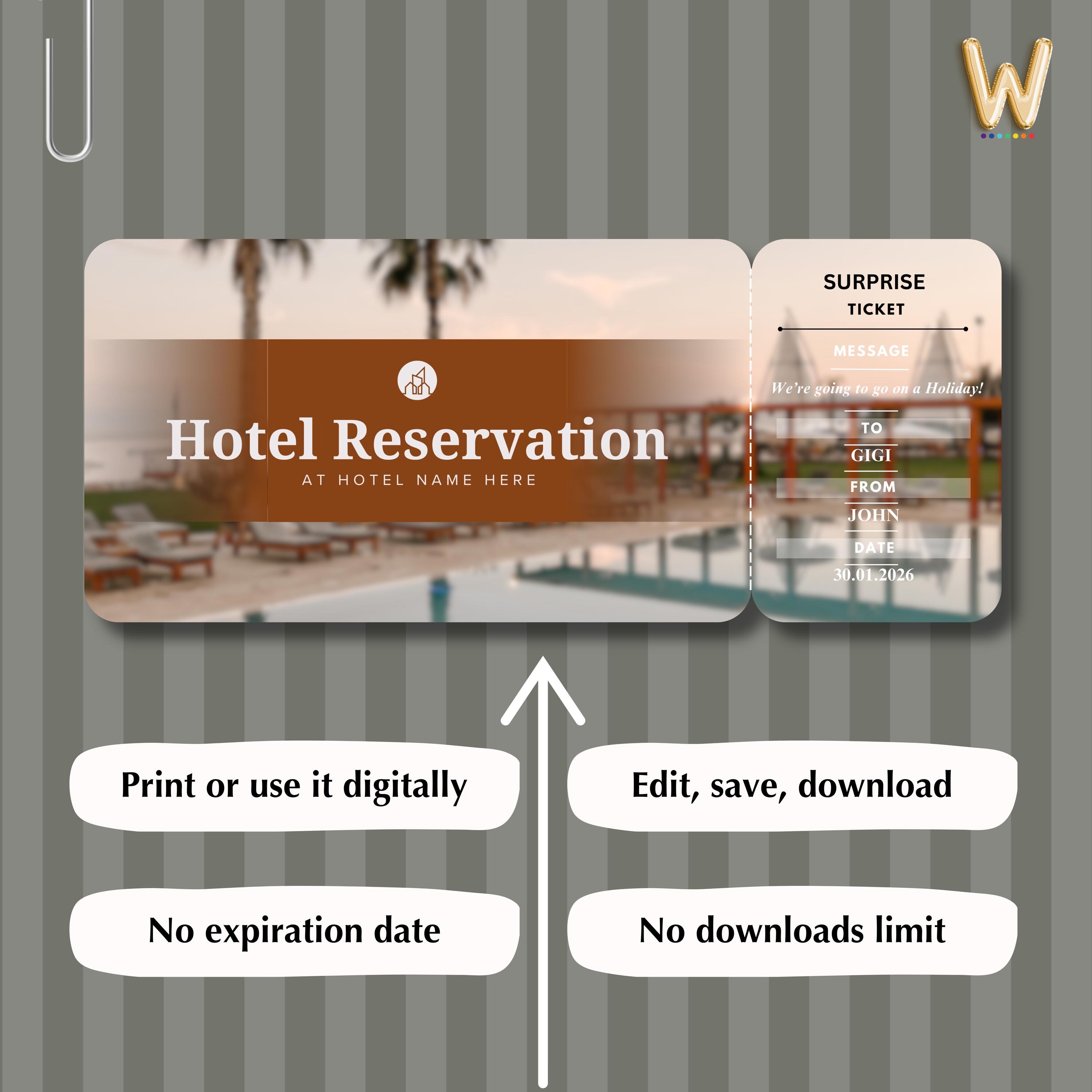 Editable Hotel Reservation Ticket Template: Surprise Gift (canva) - Etsy