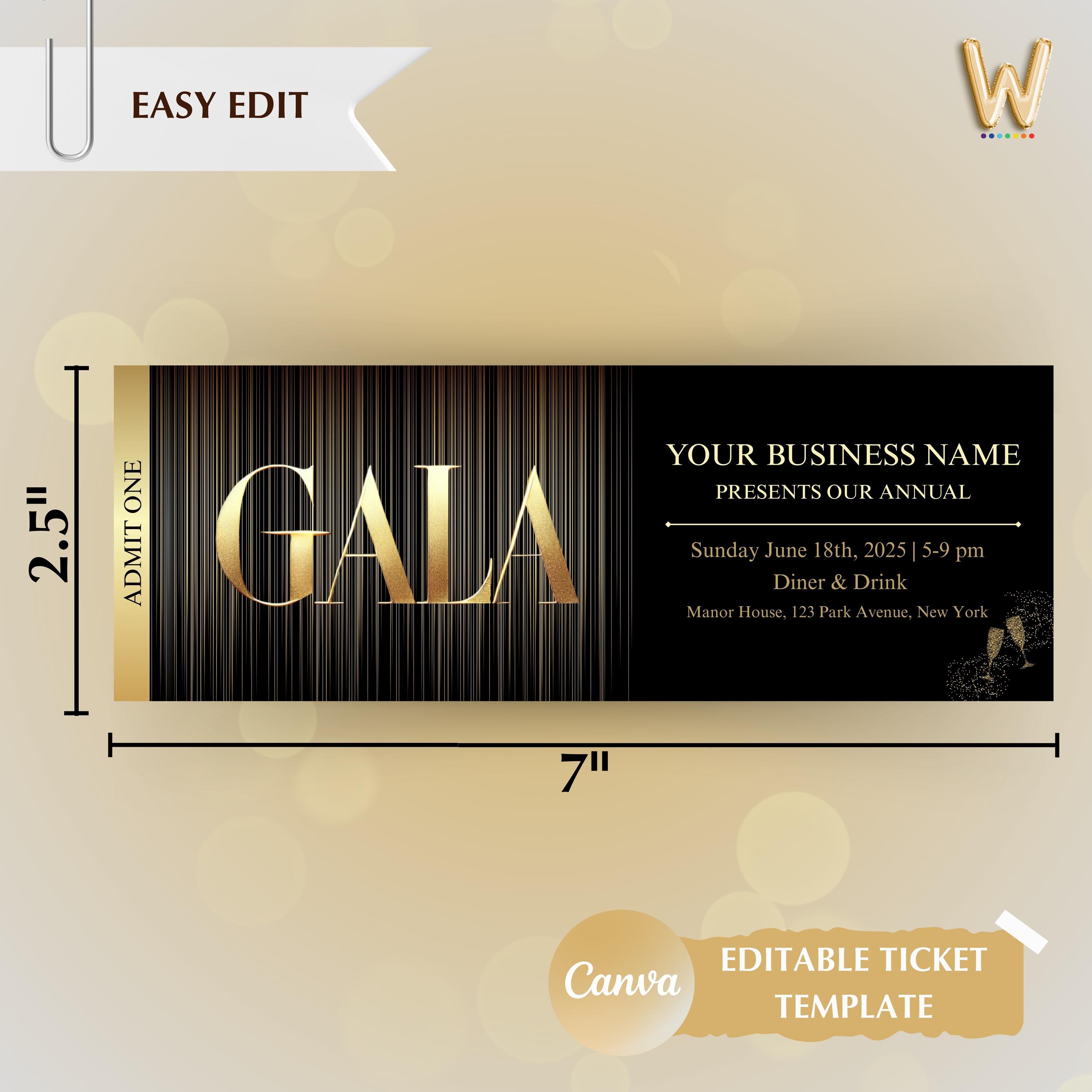 Golden Gala Ticket Template: Black and Gold Event Invitation (digital ...