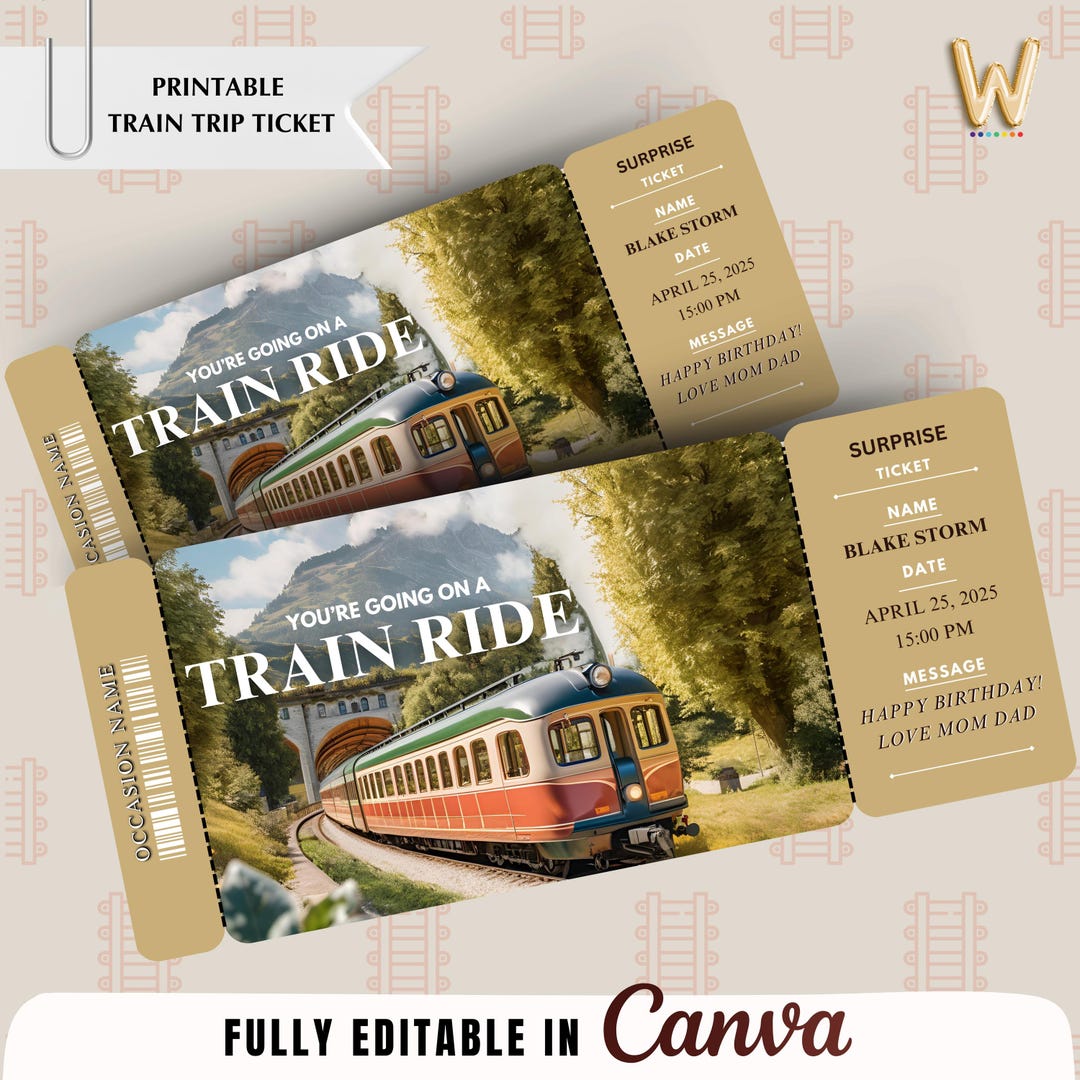 Train Ride Surprise Gift Ticket, Retro Railway Ticket, Personalized ...