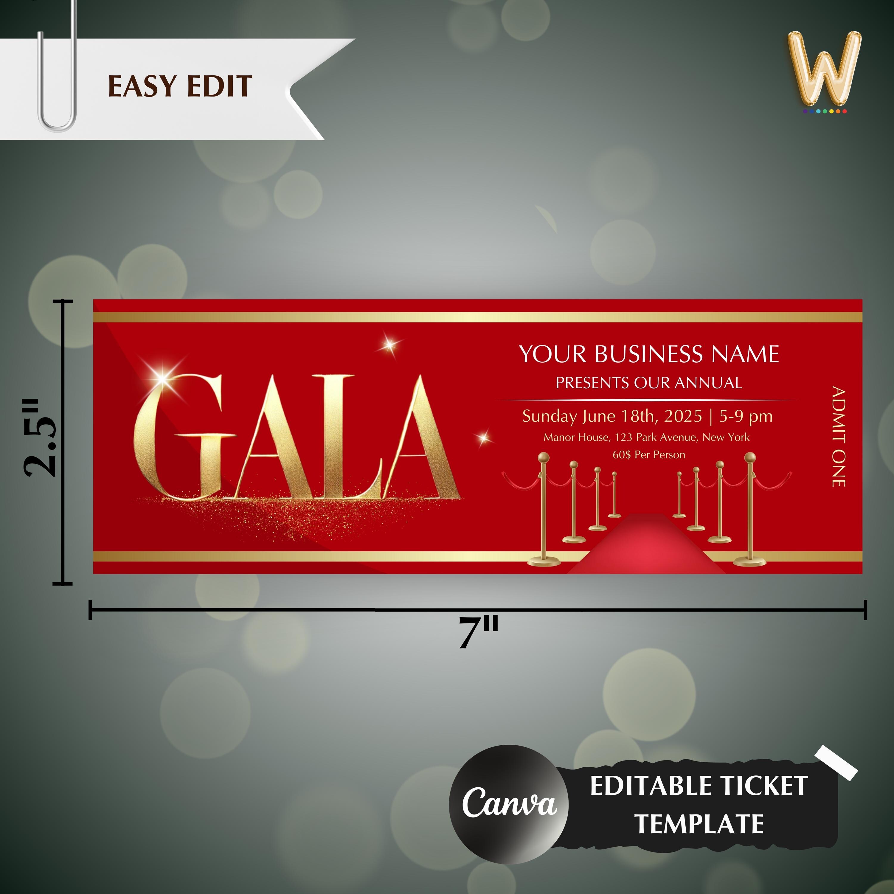 Golden Gala Ticket Template: Red and Gold Event Admission (digital ...