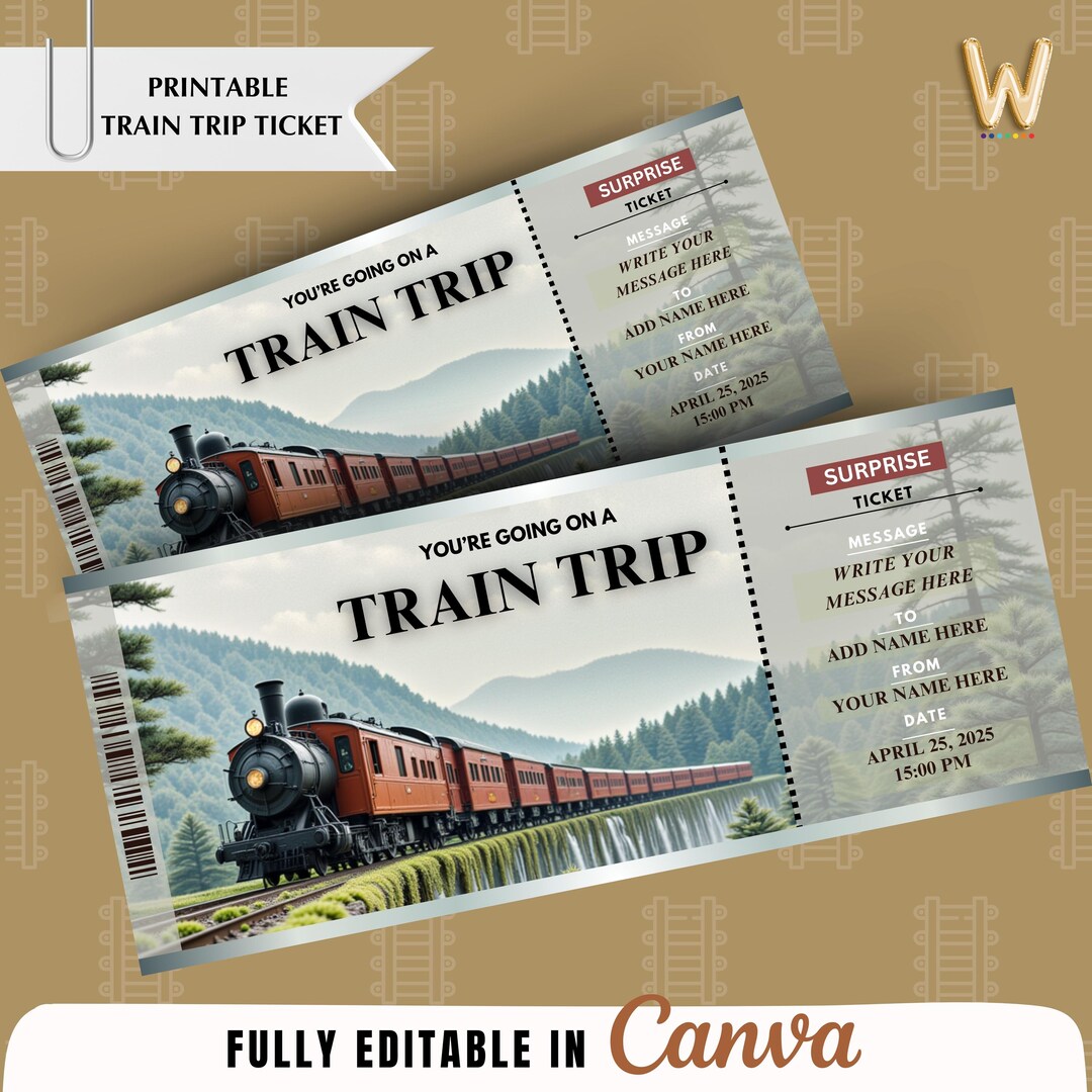 Bilhete de viagem de trem personalizado: voucher de viagem surpresa ...